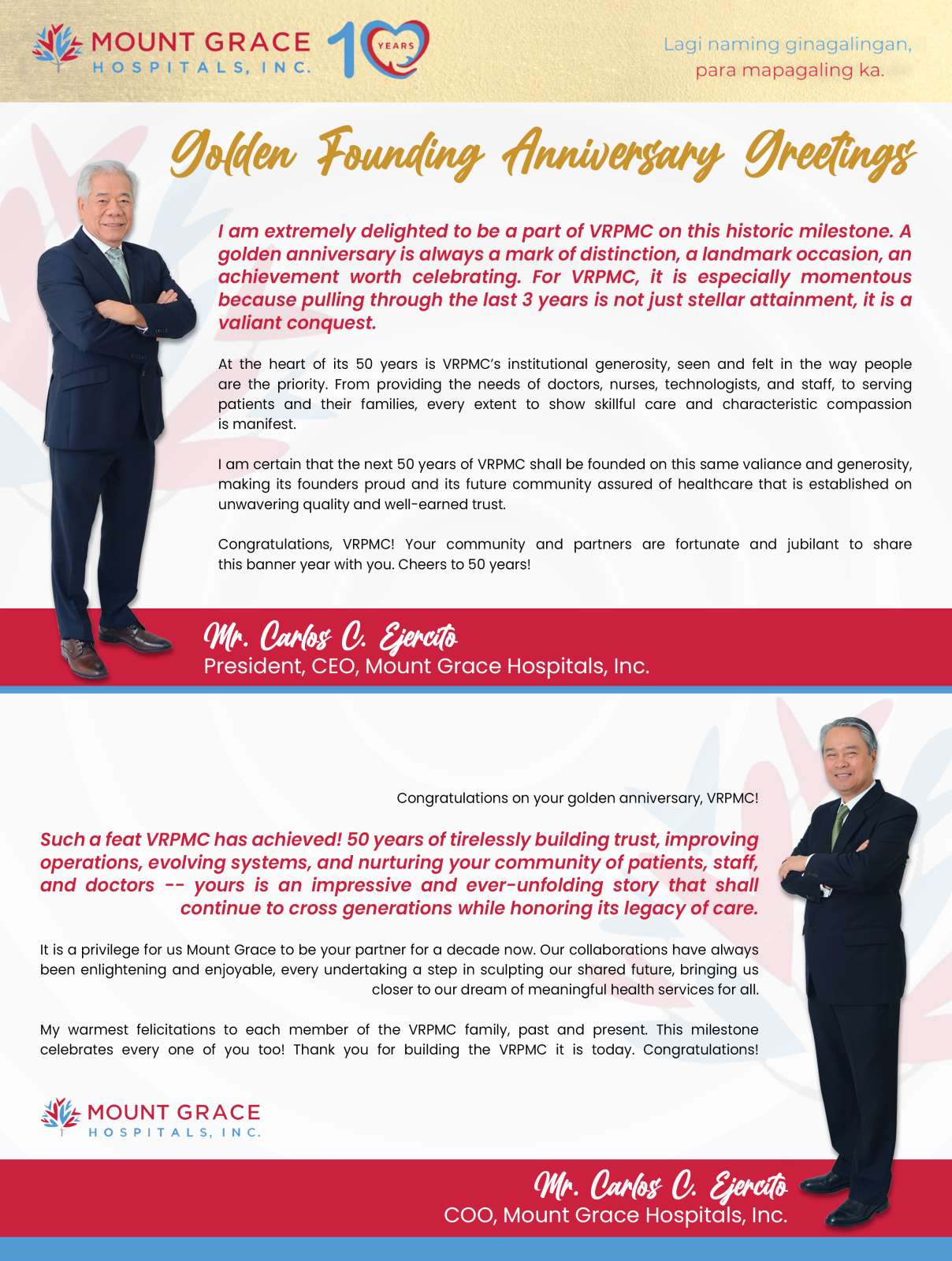 VRPMC s 50th Founding Anniversary Executive Messages