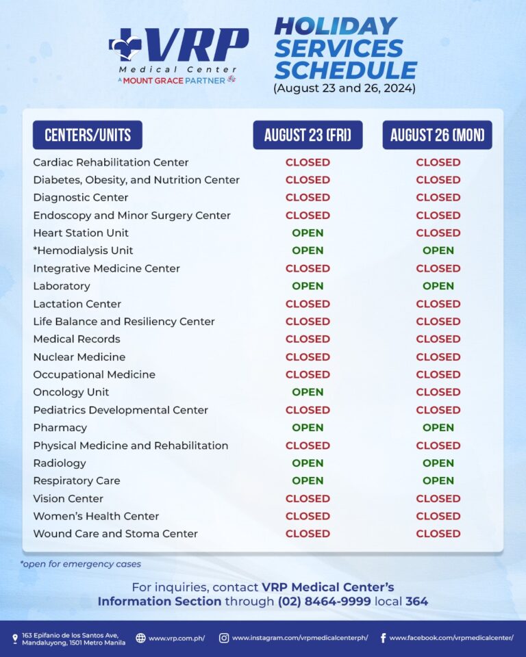 VRP Special Holiday Schedules